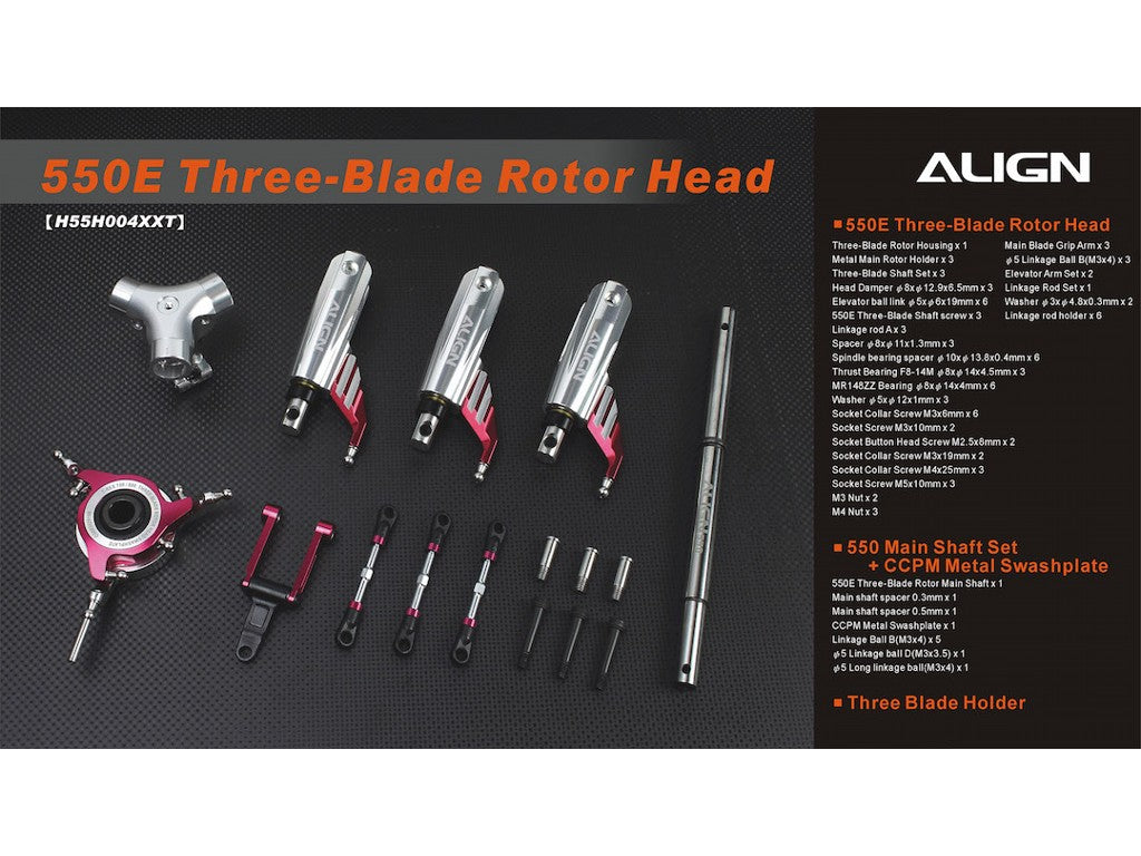 Align T-Rex 550E/600 Three-Blade Rotor Head : H55H004XXT - Midland ...